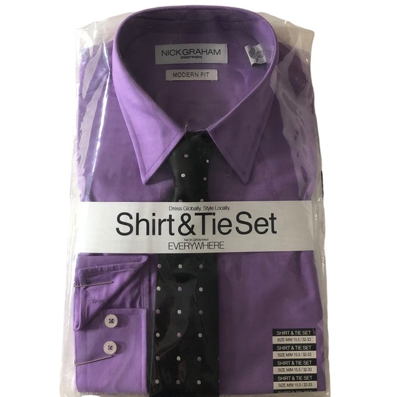 Nick Graham | Shirts | Nick Graham Purple Dress Shirt Black Dot Tie ...